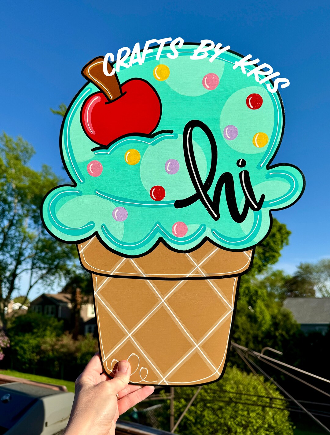 READY TO SHIP Ice Cream Cone Door Hanger Sign, Summer Decor, Ice Cream ...