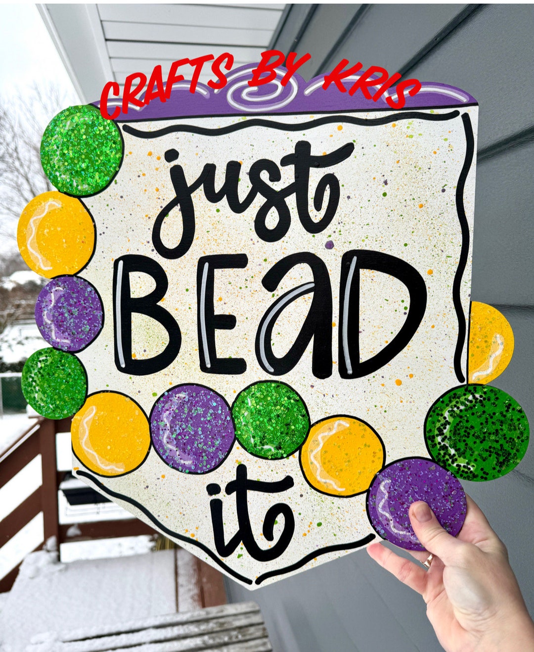 READY TO SHIP Mardi Gras Door Hanger, Mardi Gras Beads Decor, Let's ...