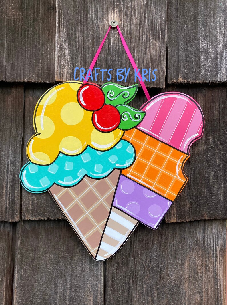 Ice Cream Cone Door Hanger Sign, Rainbow Popsicle Door Hanger Sign ...