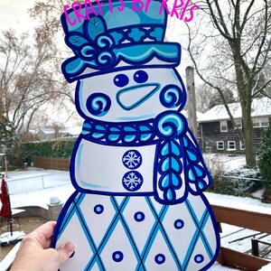 Snowman Door Hanger Sign, White and Blue Snowman Door Hanger Sign ...
