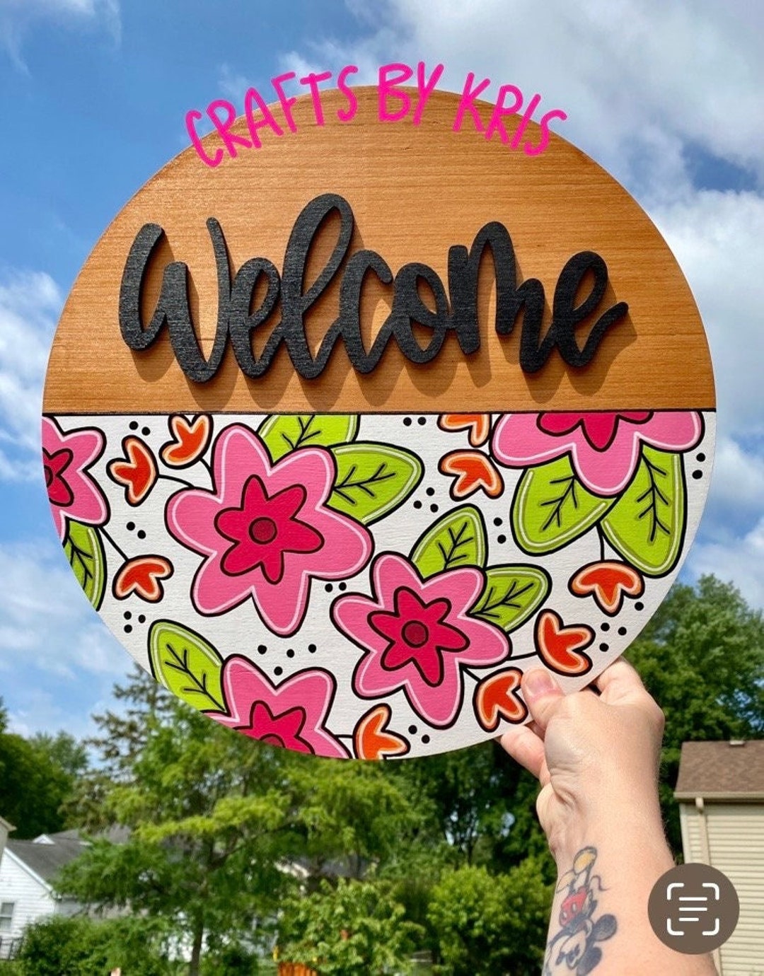 READY TO SHIP Welcome Door Hanger, Flower Door Hanger, Spring Decor ...
