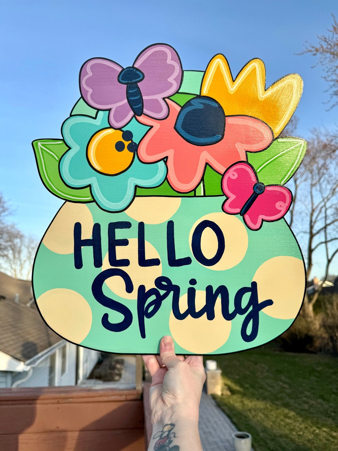 READY TO SHIP Flower Pot Door Hanger Sign, Flower Door Hanger Sign ...
