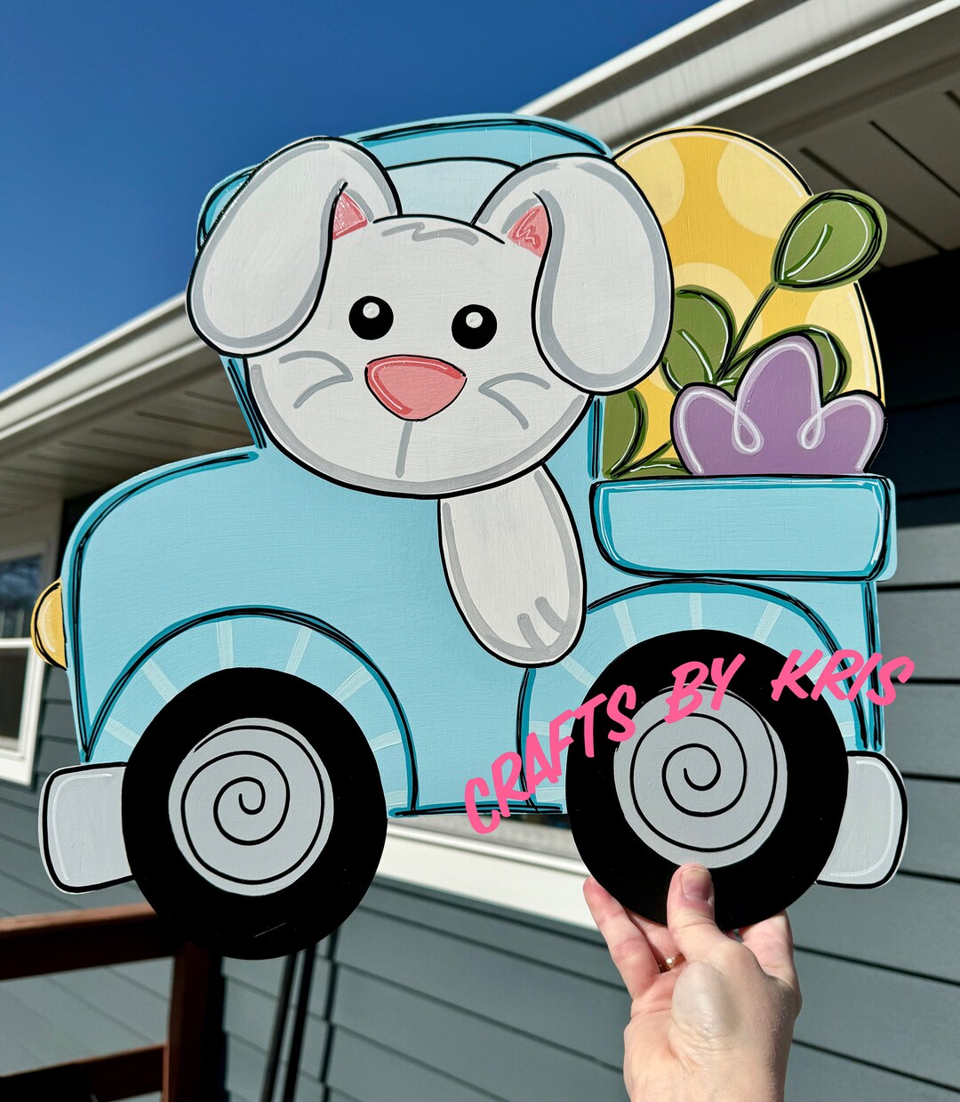 READY TO SHIP Spring Door Hanger Sign, Spring Truck, Bunny Truck ...