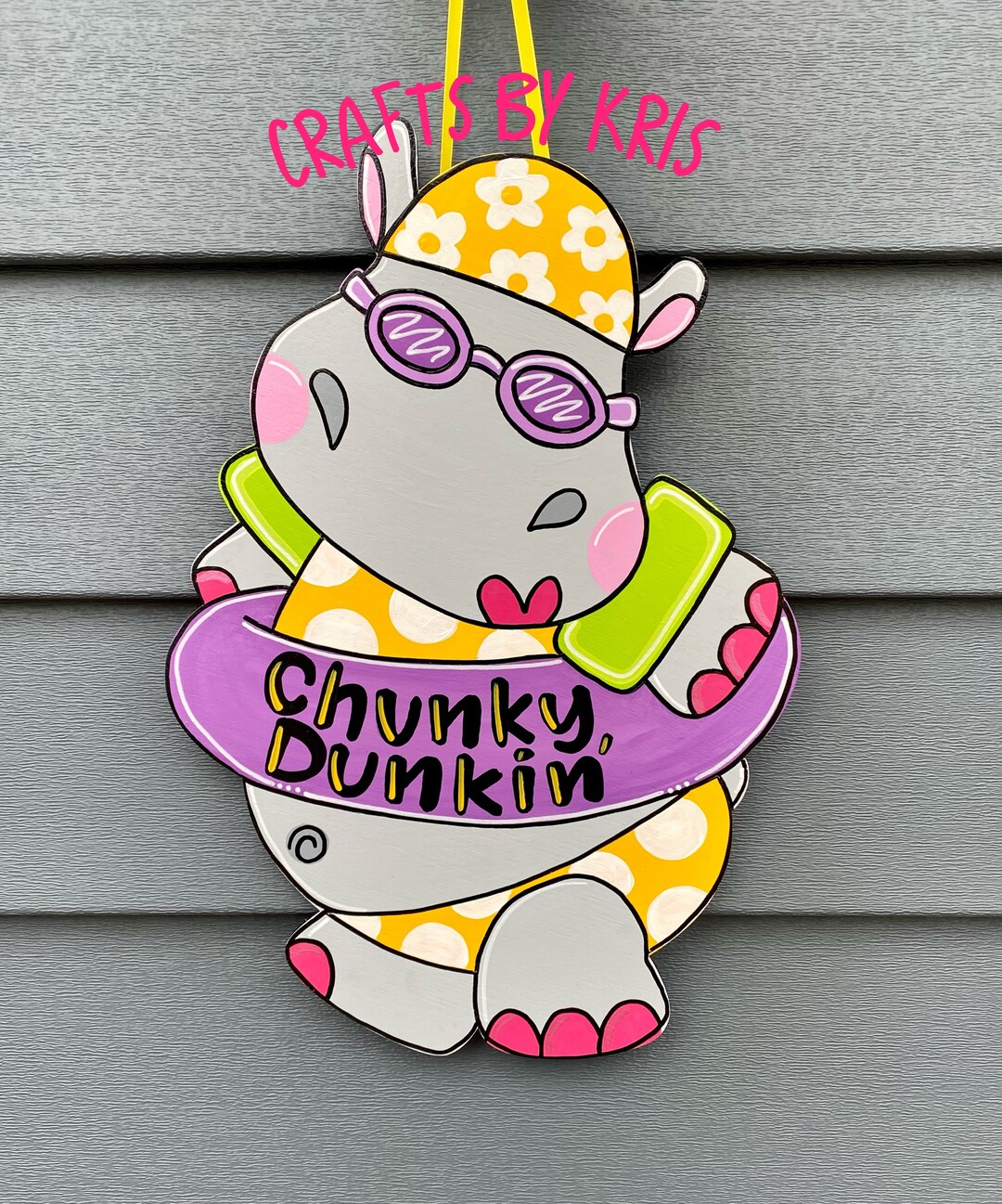 READY TO SHIP Chunky Dunkin Sign, Summer Door Hanger Sign, Swimming ...