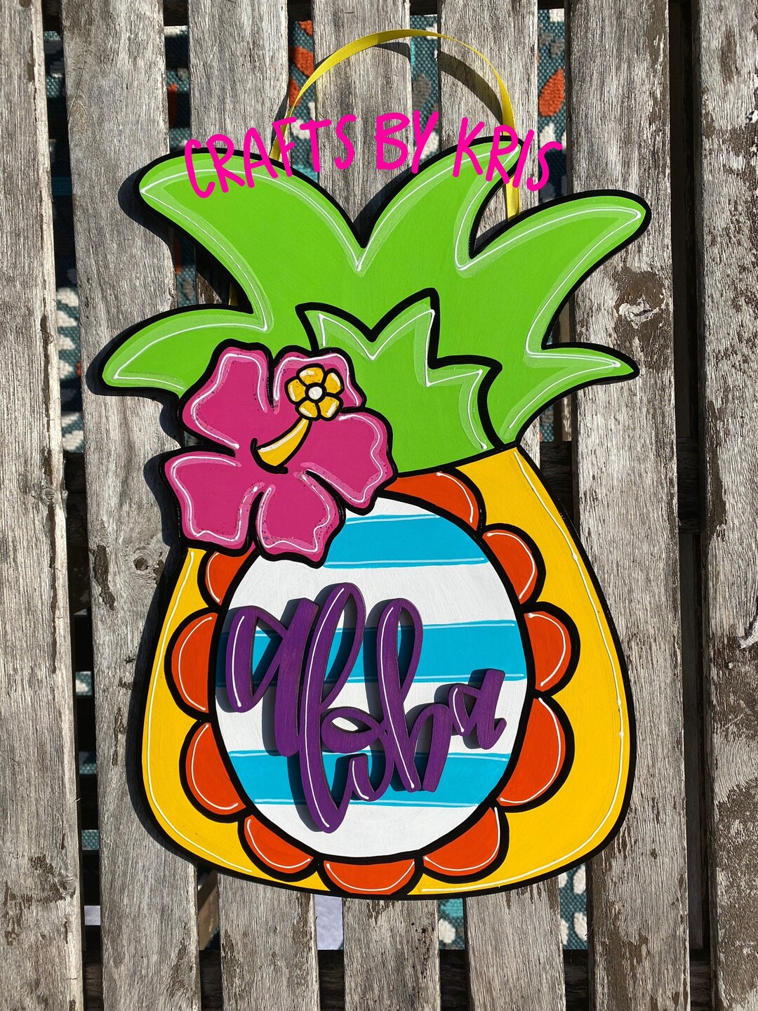 READY TO SHIP Pineapple Door Hanger Sign, Hello Summer Decoration ...