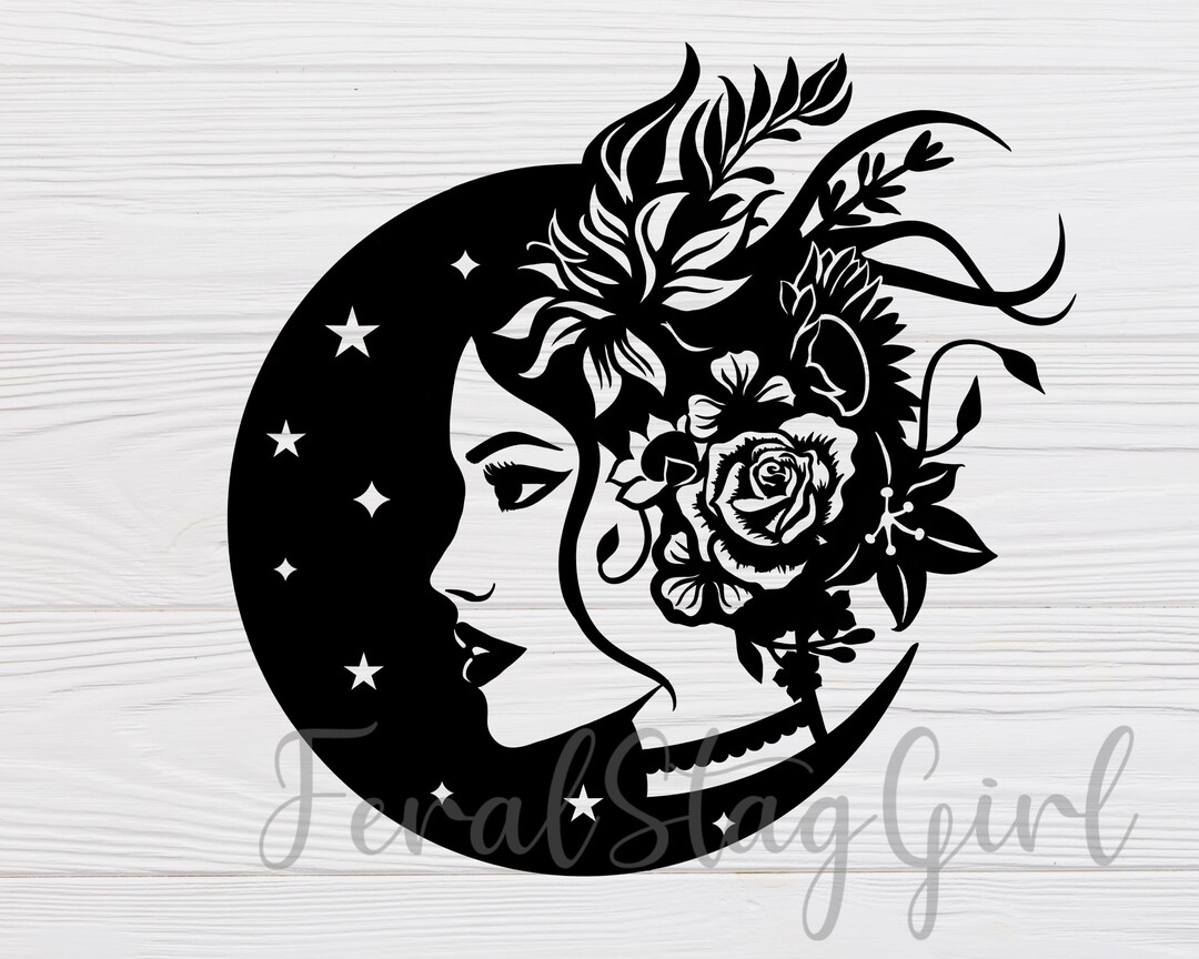 Celestial Girl With Flowers SVG / Mystical SVG / Moon Svg / Pdf / Png ...