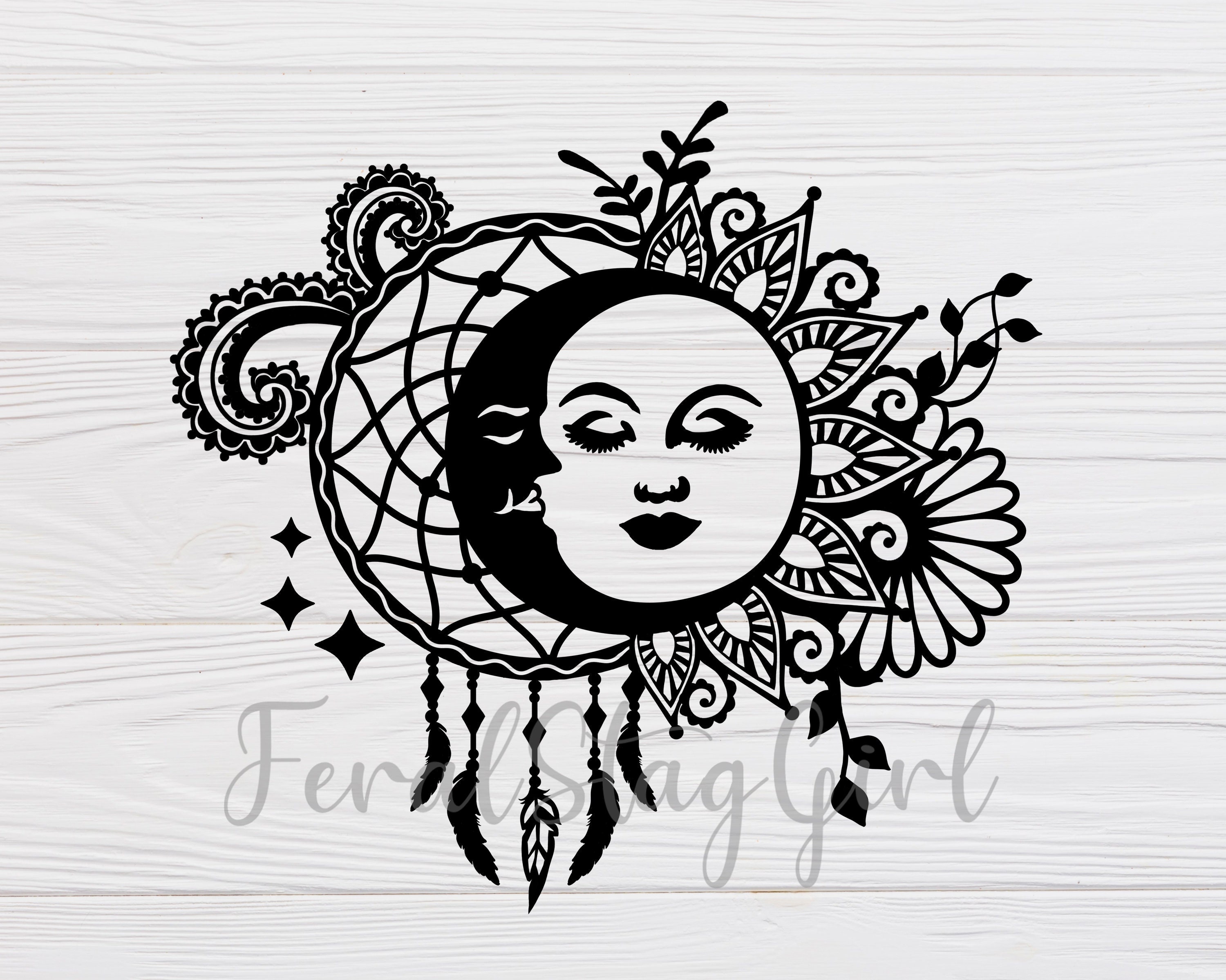 Moon And Sun Svg Celestial Svg Boho Svg Cricut Cutting Etsy