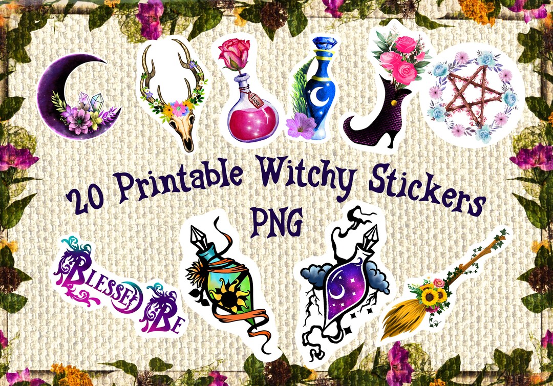 Witchy Printable Stickers PNG Bundle for Cricut / Digital Download PNG ...
