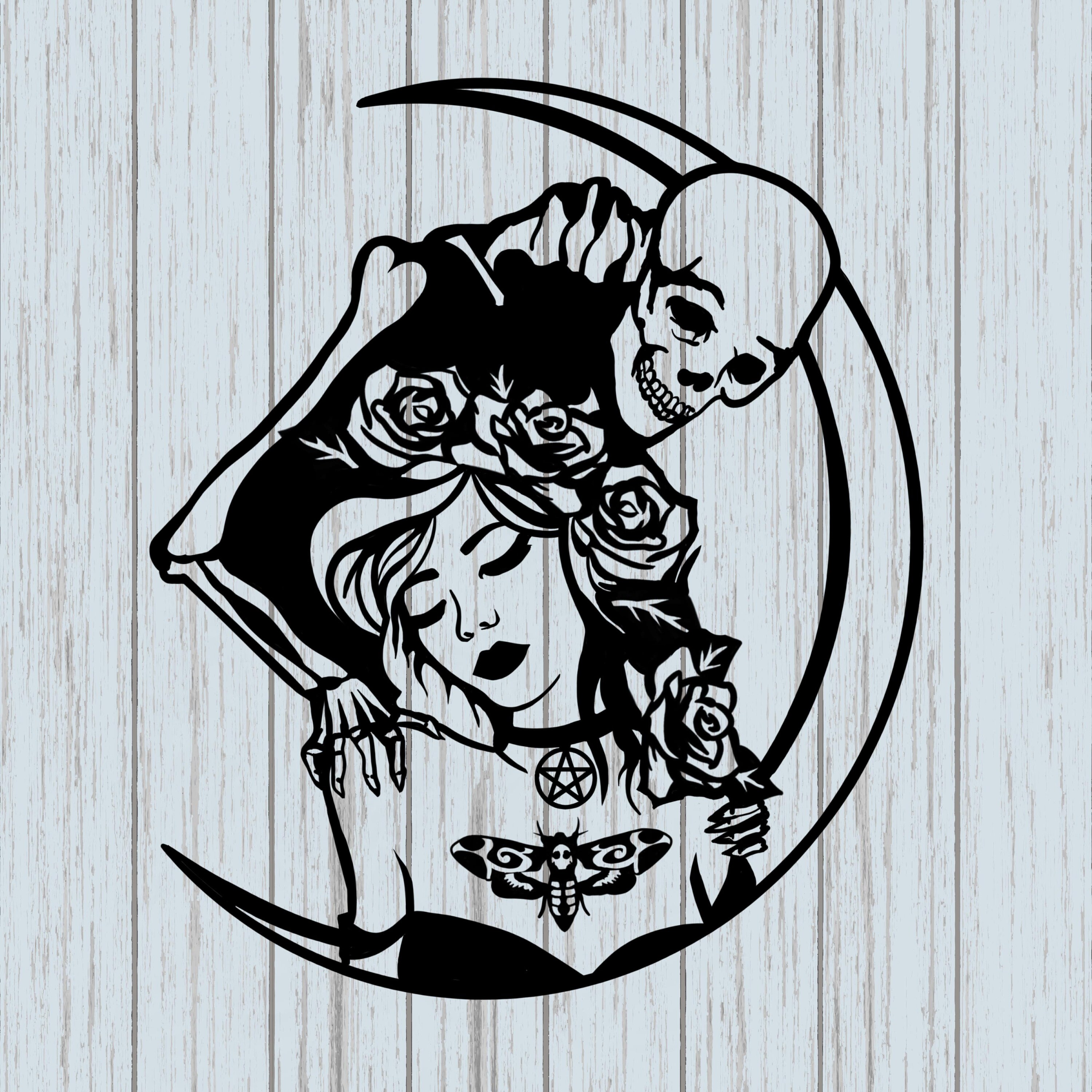 Girl and Skeleton SVG / Gothic SVG / Pagan svg / moon svg / | Etsy
