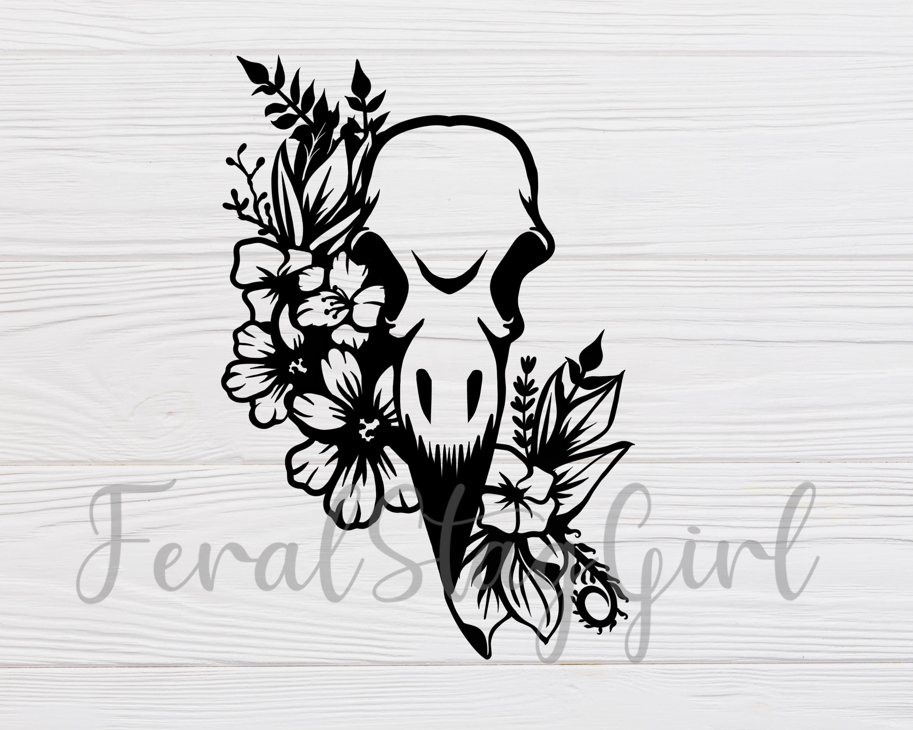 Raven Skull SVG / Floral SVG Cricut Cutting File / Pdf / Png / - Etsy