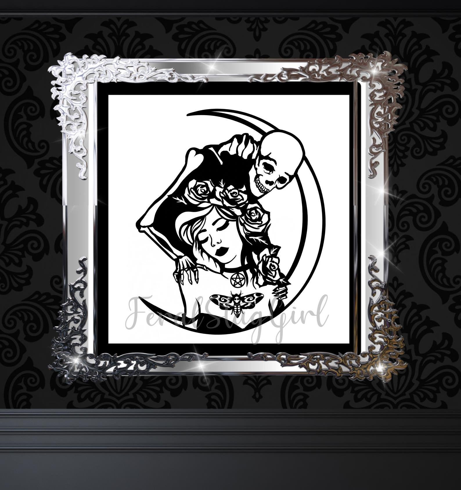 Girl and Skeleton SVG / Gothic SVG / Pagan Svg / Moon Svg / Pdf / Png ...