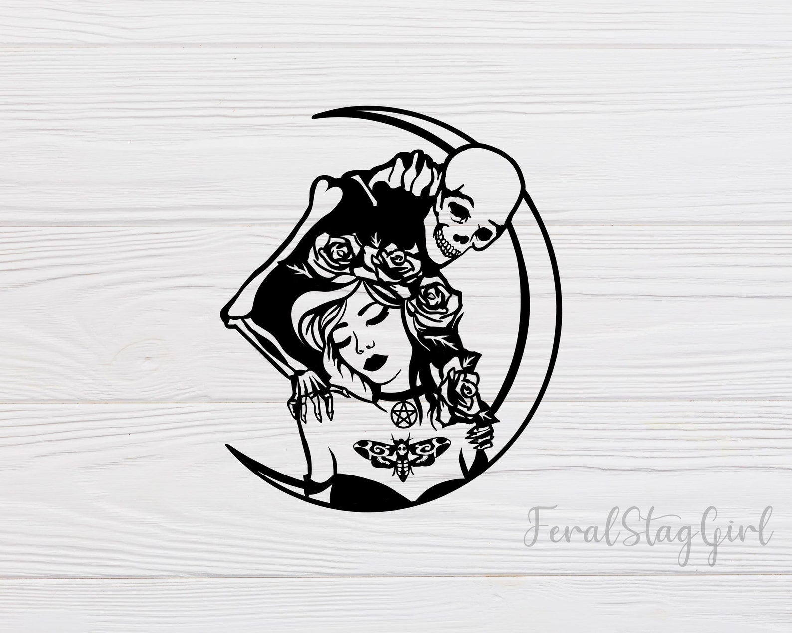 Girl and Skeleton SVG / Gothic SVG / Pagan Svg / Moon Svg / - Etsy UK