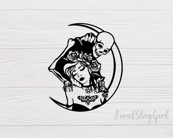 Girl and Skeleton SVG / Gothic SVG / Pagan Svg / Moon Svg / | Etsy UK