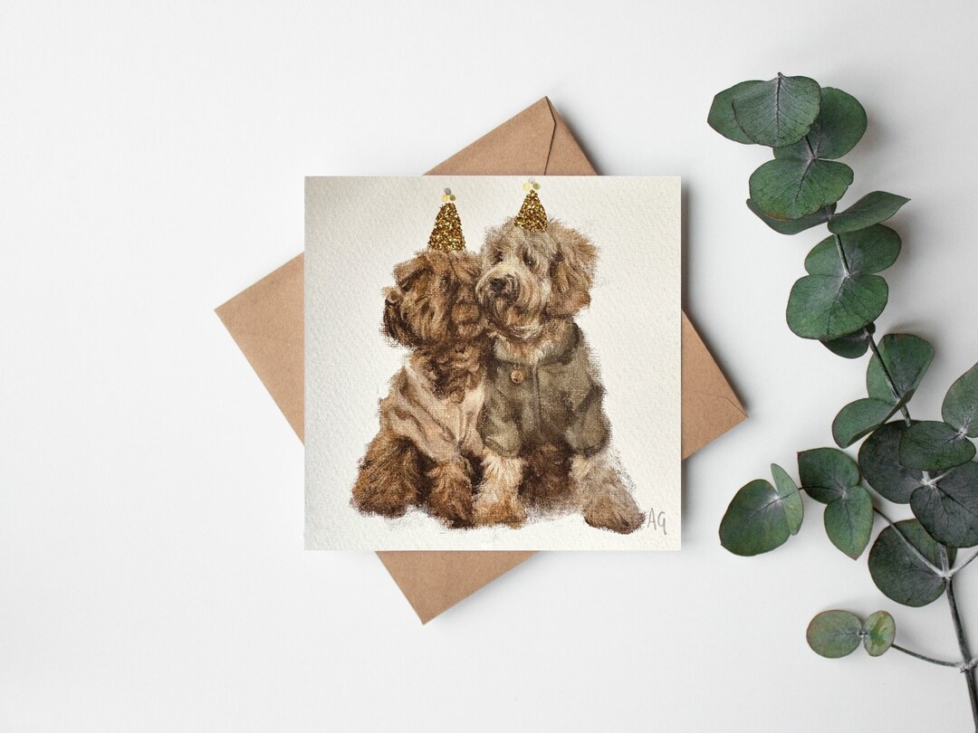 Labradoodle Card With Glitter Party Hat Fun Happy Birthday Card Dog ...