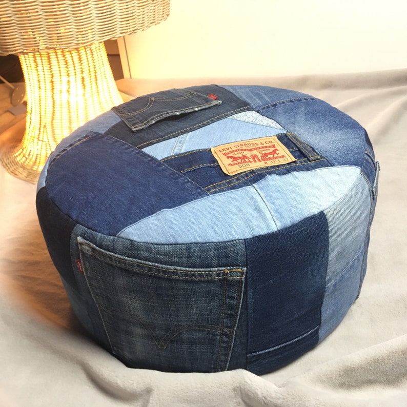Floor Seating, Denim Pouf, Denim Floor Pouf, Pouf Ottoman, Denim ...
