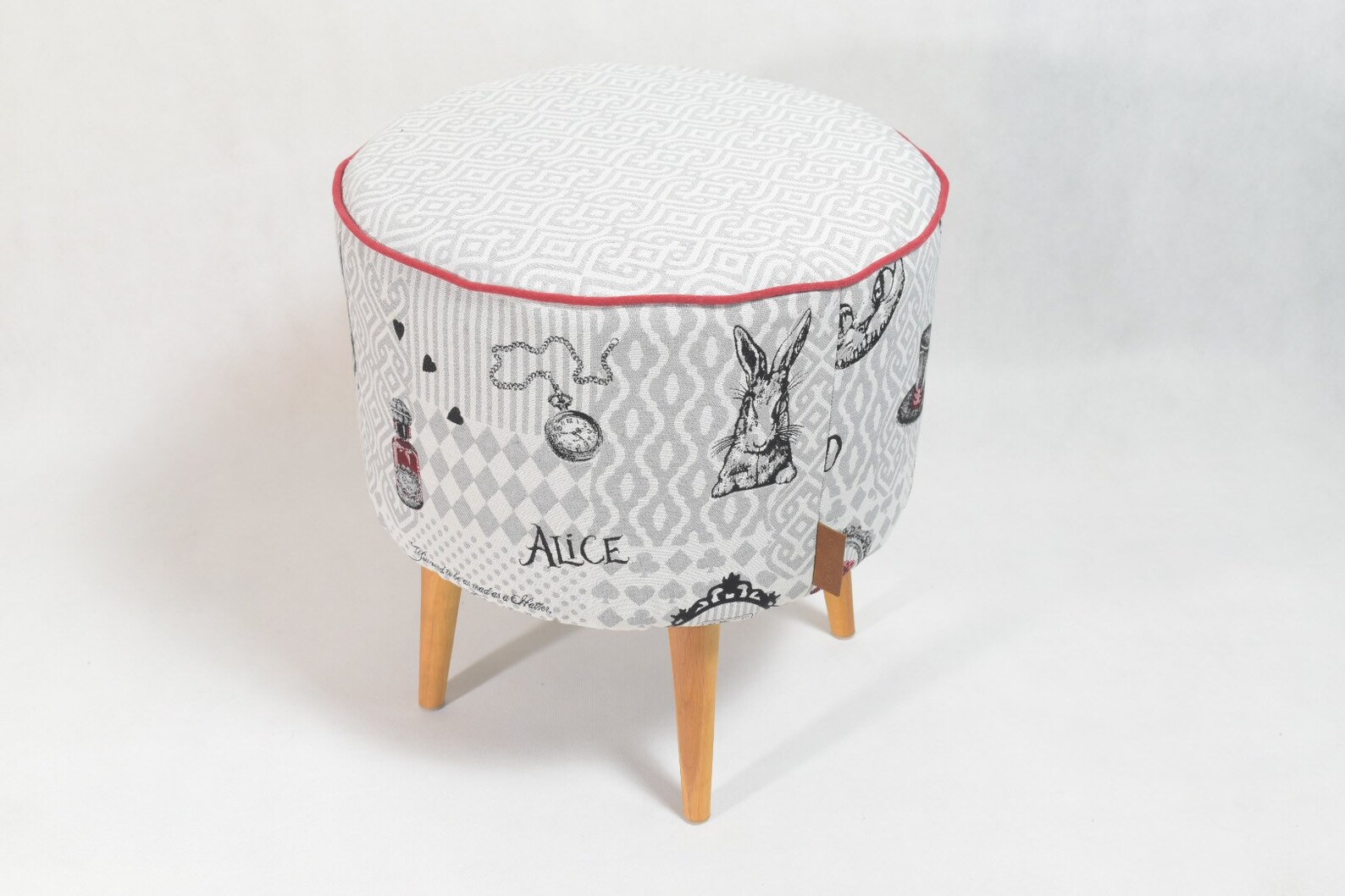 Alice in Wonderland Jacquard Pouf Black and White Footstool | Etsy