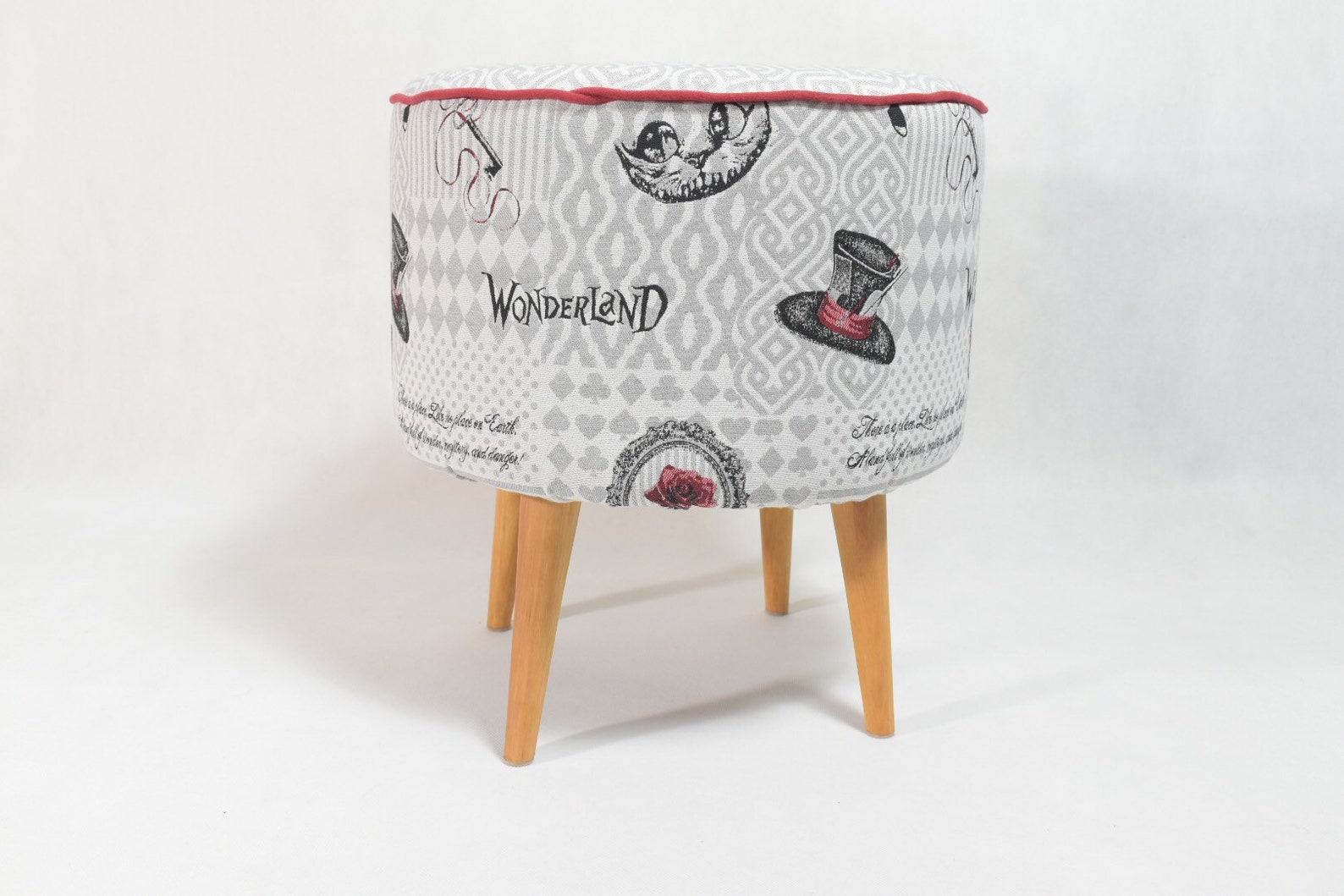 Alice in Wonderland Jacquard Pouf Black and White Footstool | Etsy