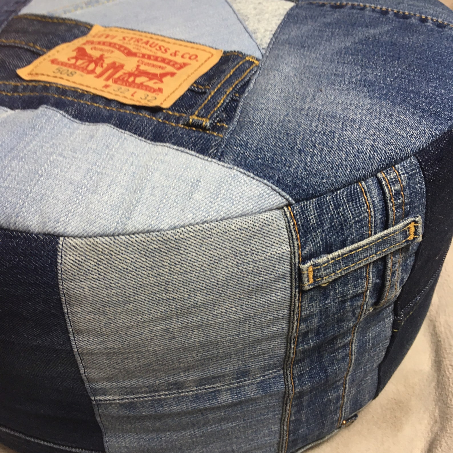 Floor Seating, Denim Pouf, Denim Floor Pouf, Pouf Ottoman, Denim ...