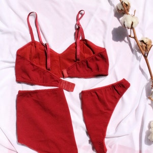 Cherry Red Cotton Underwear Set for Women / Organic Cotton Wireless ...