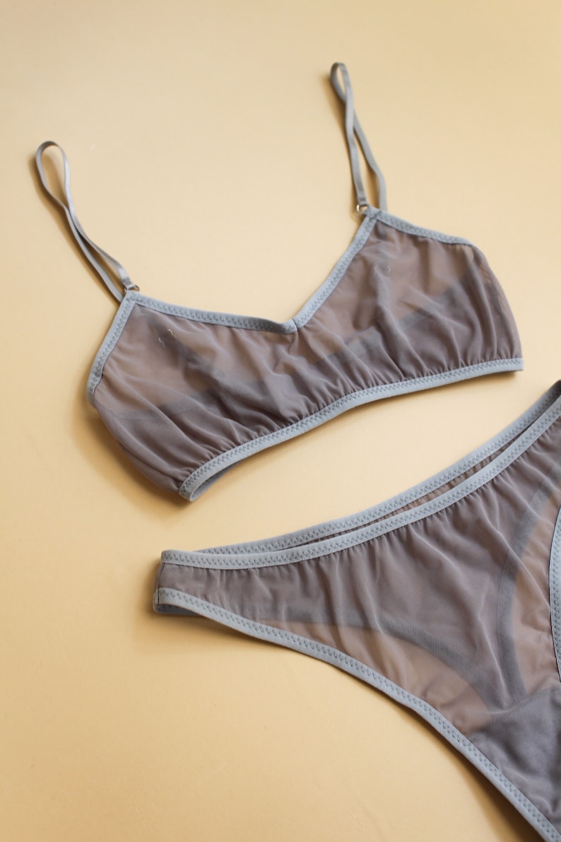 Gray Mesh Lingerie Set / Gray Sexy See Through Underwear Set / | Etsy
