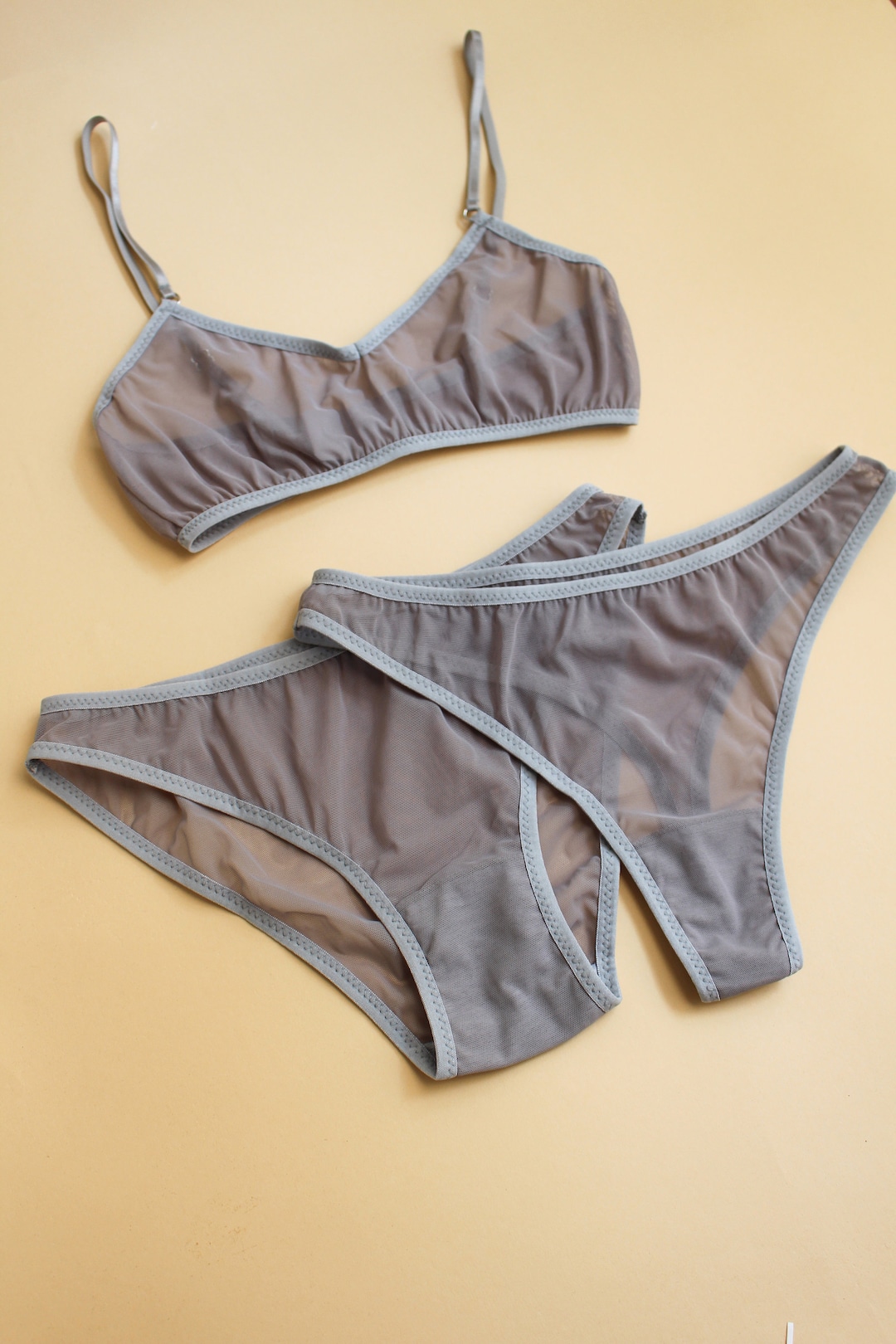 Gray Mesh Lingerie Set / Gray Sexy See Through Underwear Set / Gray ...