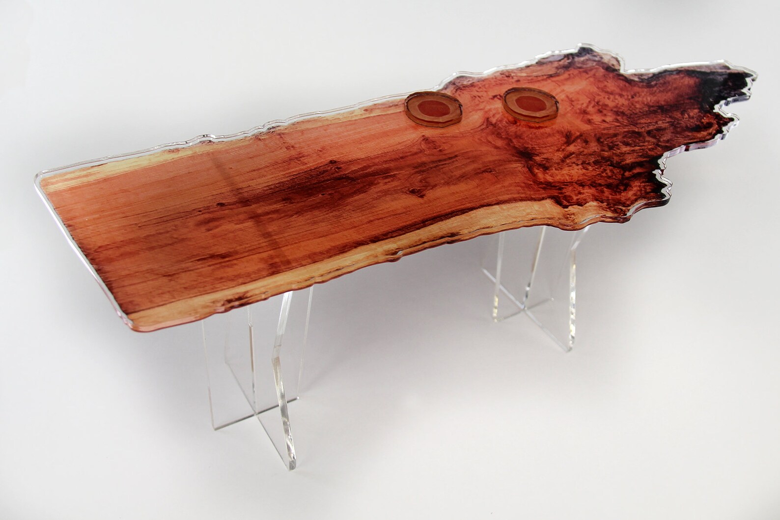 Red Wood Live Edge Log Acrylic Coffee Table - Etsy