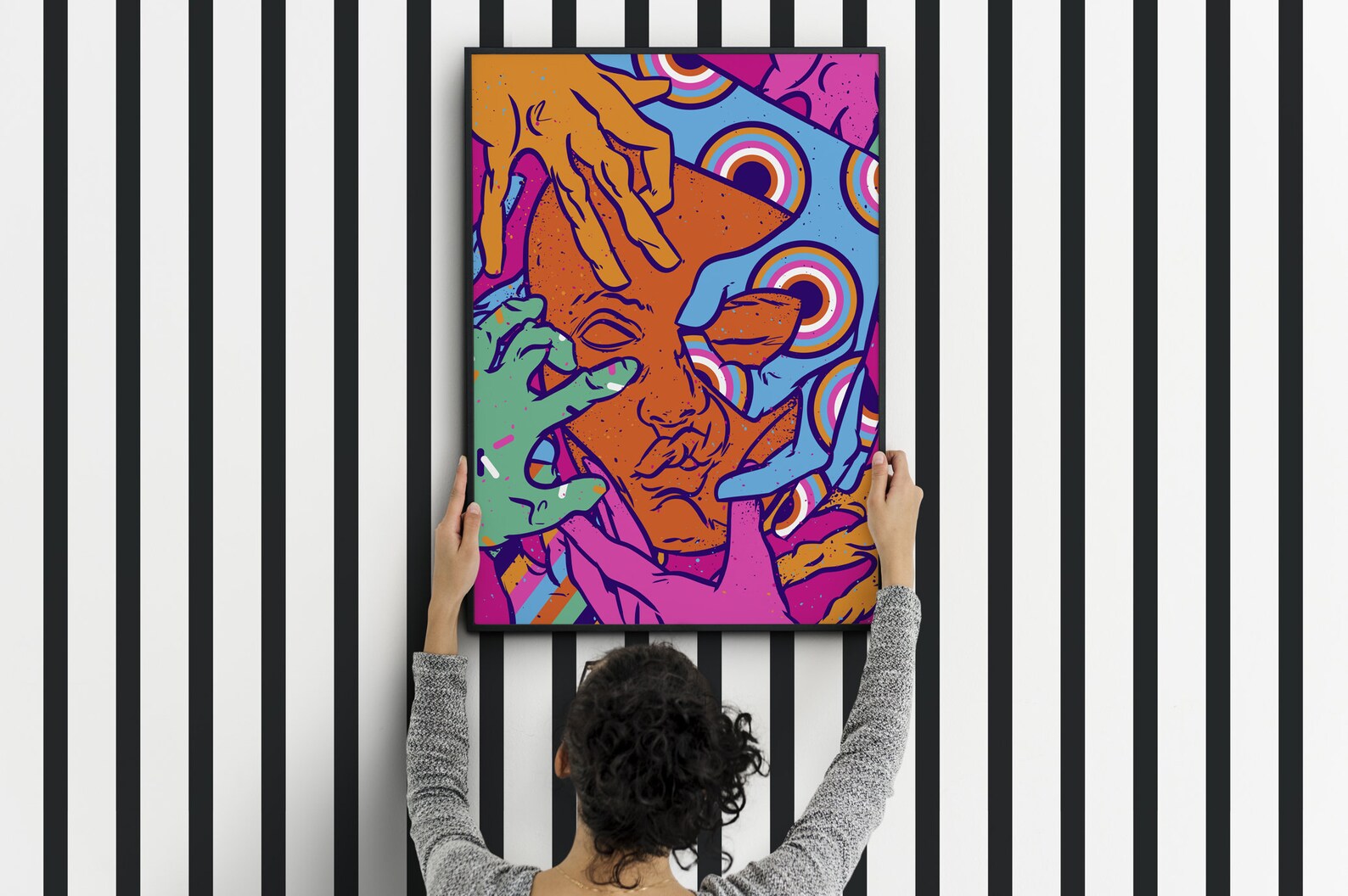 Female Face Art Print Portrait Posters Colorful Poster Boho | Etsy