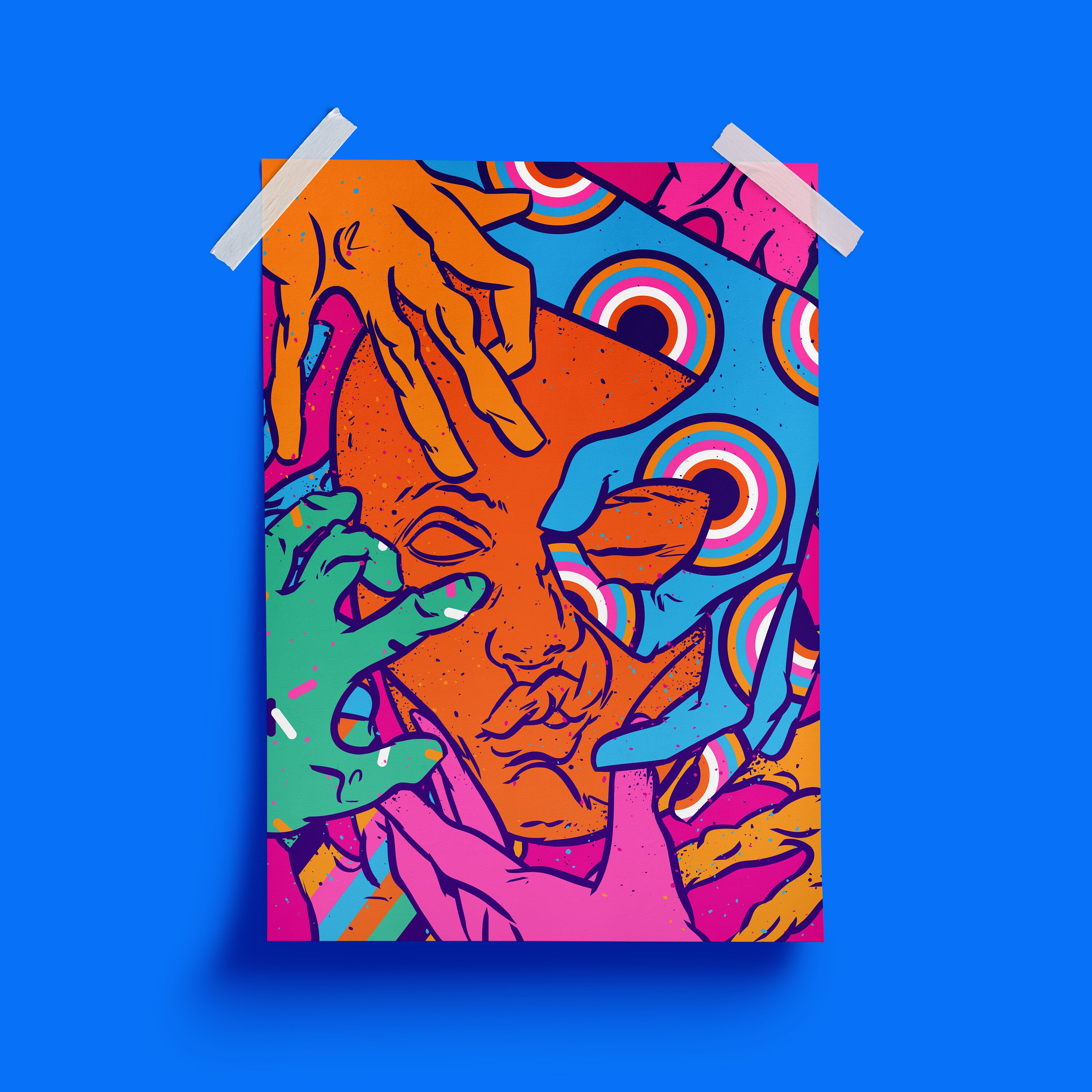 Female Face Art Print Portrait Posters Colorful Poster Boho | Etsy