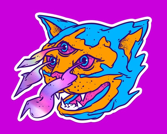 Toxic Cat Holographic Sticker Cats Notebook Stickers Vinyl | Etsy