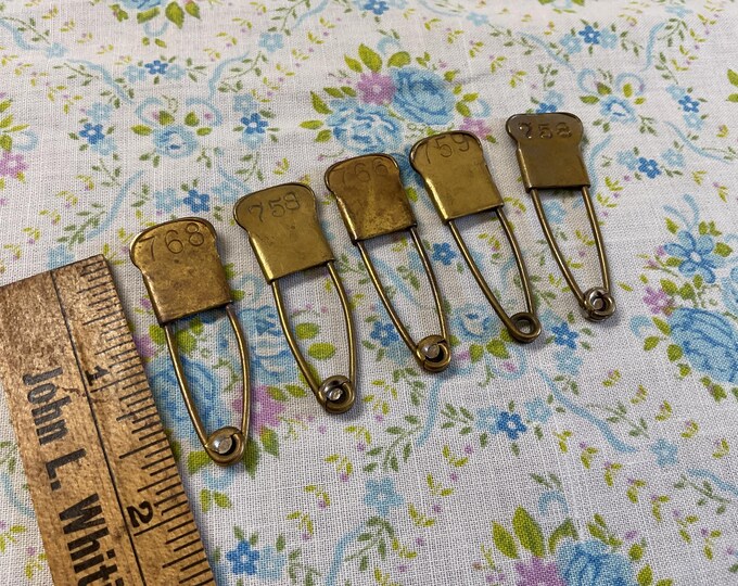 5 Brass Number Pins, Distressed Patina, Rustic, Bent & Shabby - Etsy