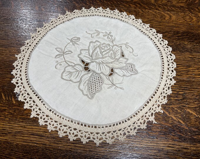 1 Vintage Coffee Dyed Rose Doily Snippet 9” Diameter, Cut From Vintage ...