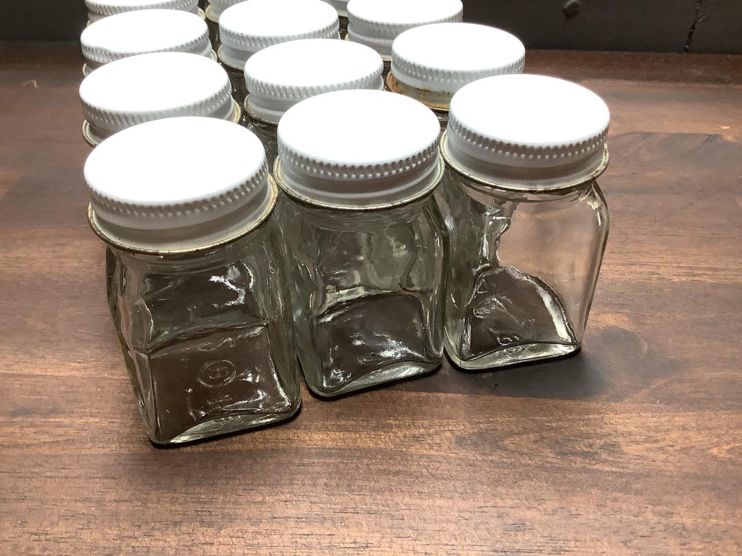 3 Vintage Glass Sample Jars With White Metal Screw Cap, Aged Patina - Etsy