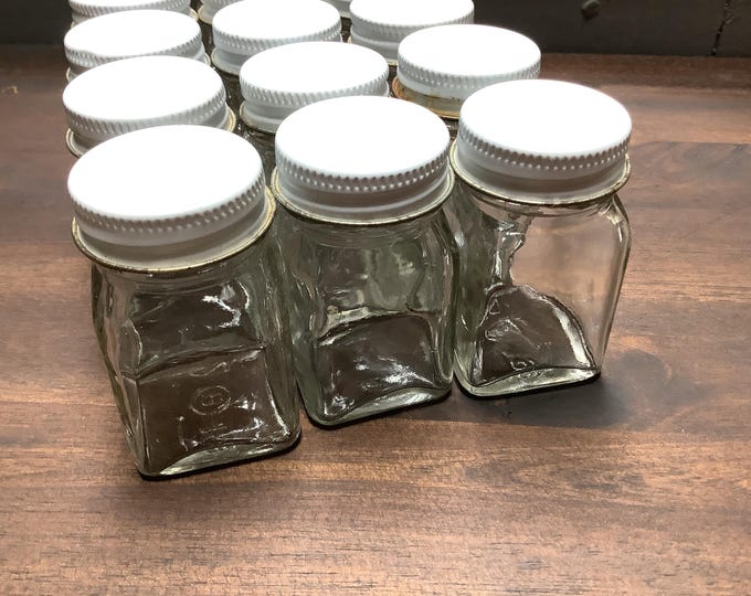 3 Vintage Glass Sample Jars With White Metal Screw Cap, Aged Patina - Etsy