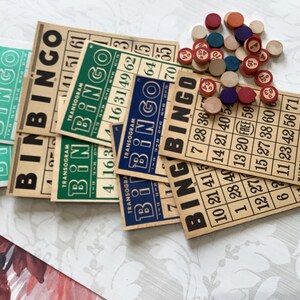 10 Vintage Bingo Cards & 30 Markersjunk Journals, Scrapbooking, Mixed ...