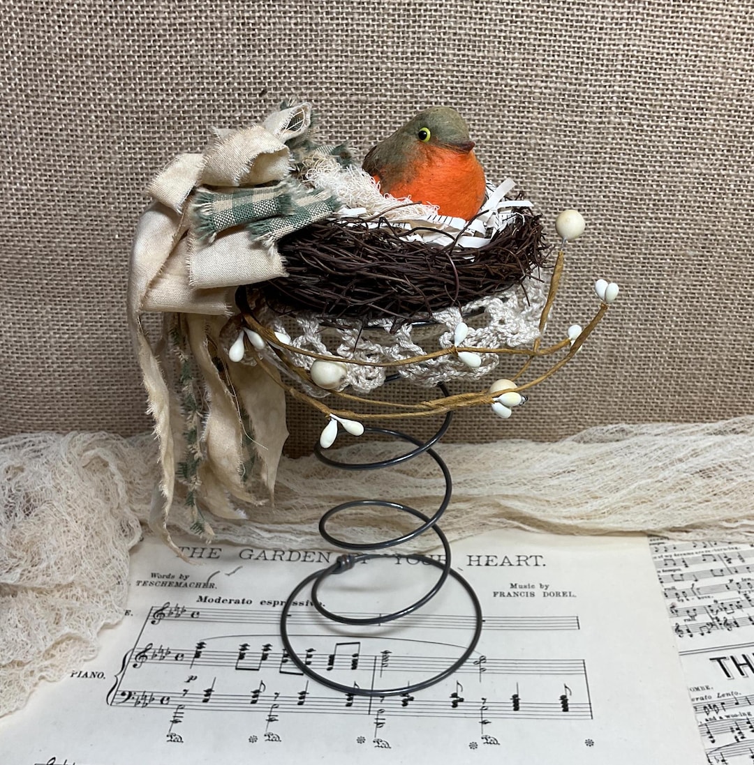 Shabby Bird in Nest Assemblage, Fat Robin, Spring Decor - Etsy