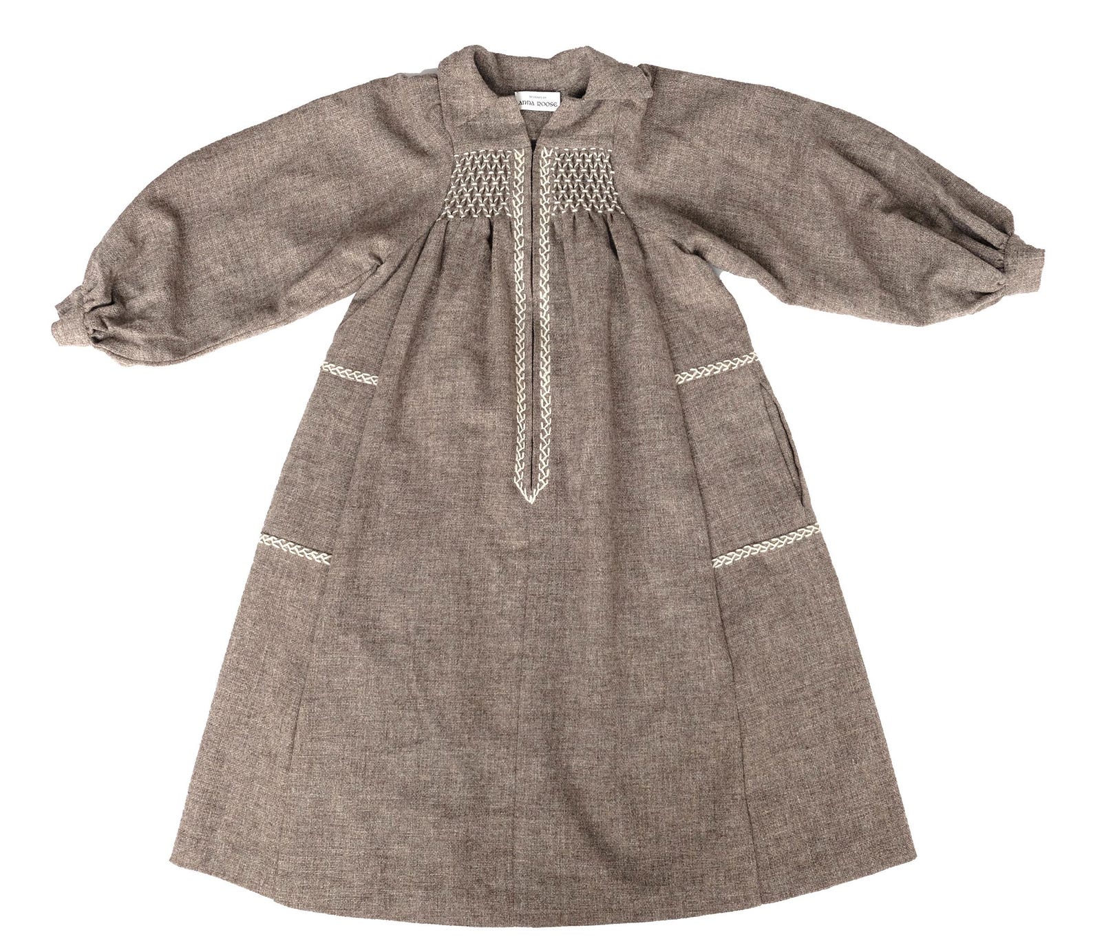 Anna Roose 1970s Vintage Farmer's Smock in Hand Woven Brown Wool, Small ...