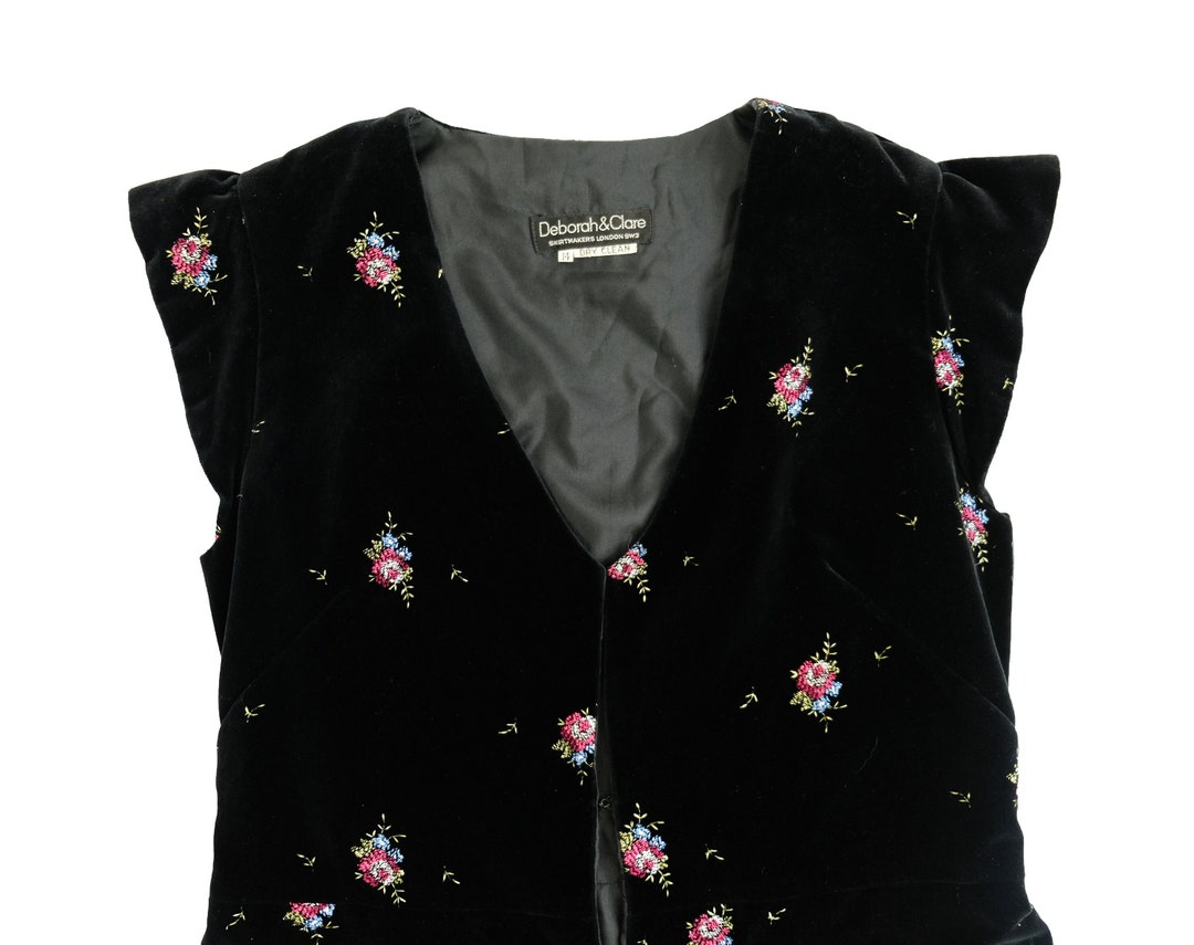 Deborah and Clare 1970s Vintage Embroidered Jerkin in Black Velvet ...