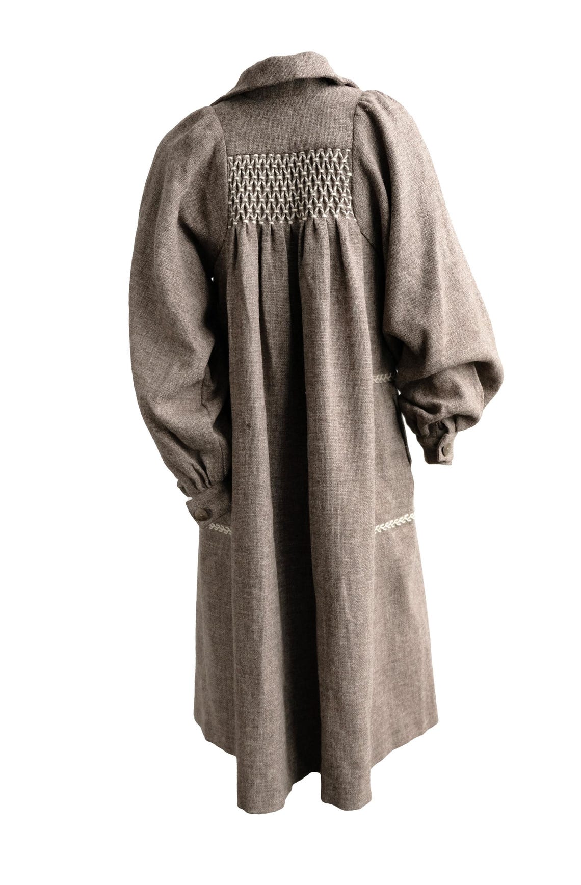 Anna Roose 1970s Vintage Farmer's Smock in Hand Woven Brown Wool, Small ...