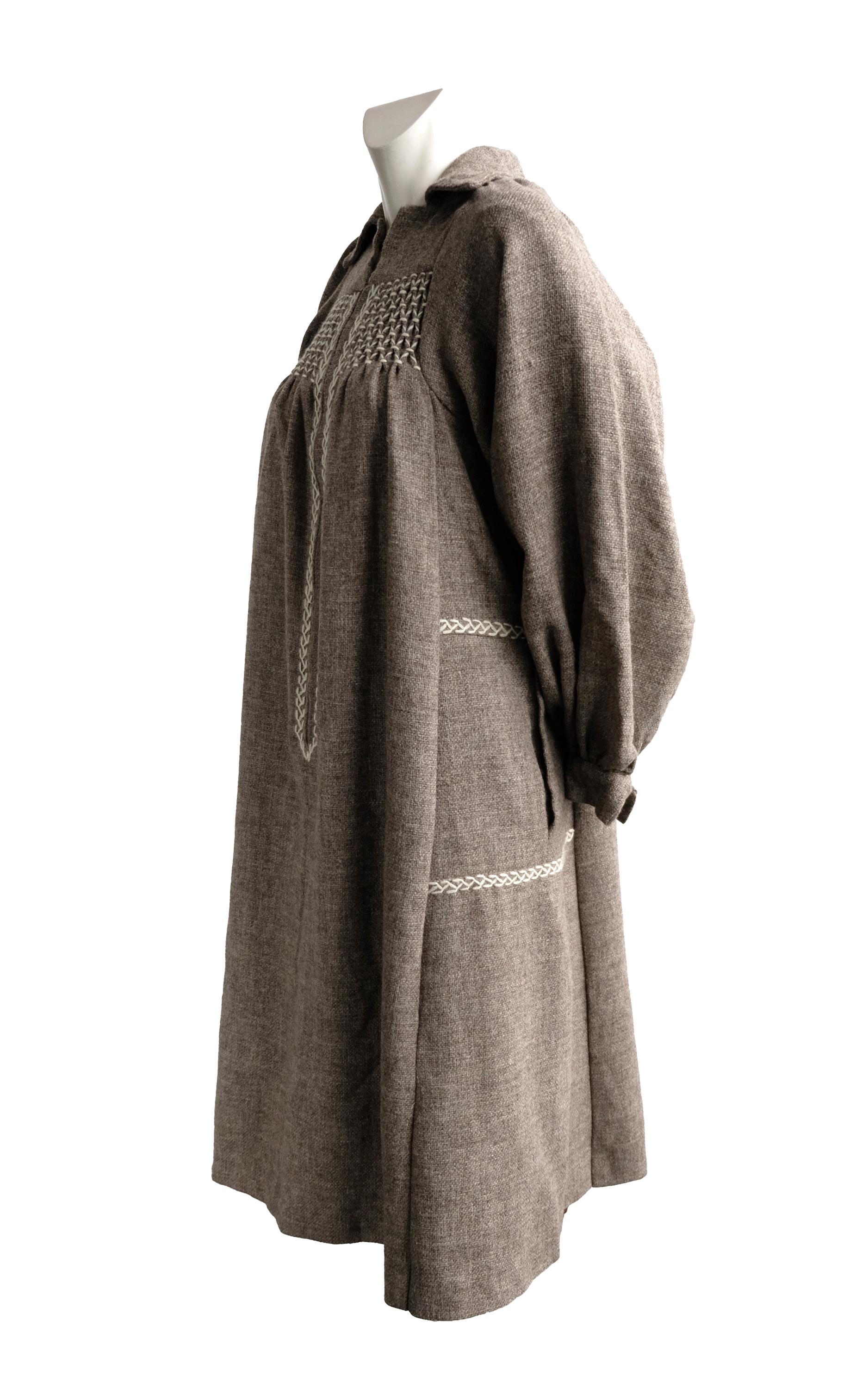 Anna Roose 1970s Vintage Farmer's Smock in Hand Woven Brown Wool, Small ...