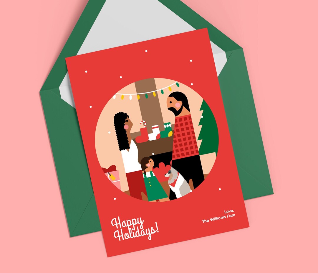 Personalized Christmas Family Portrait - Custom Holiday Card With Pet ...