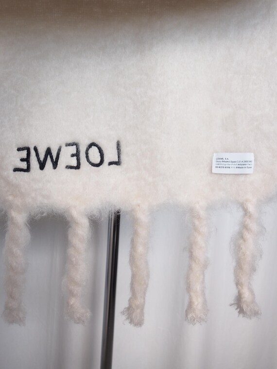 LOEWE Logo Mohair Stole Muffler Off White Vintage Aut… - Gem