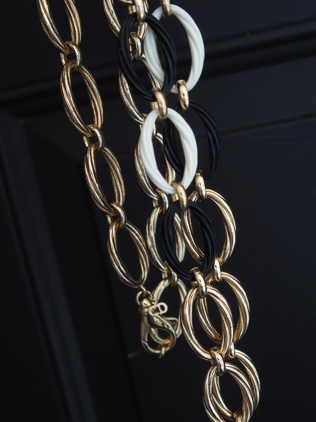 Christian Dior Chain Belt Necklace Vintage Metal Gold Black White ...