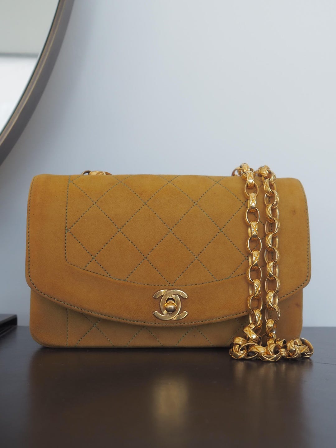 CHANEL Diana Flap Suede Mustard Yellow Single Chain Shoulder Bag ...