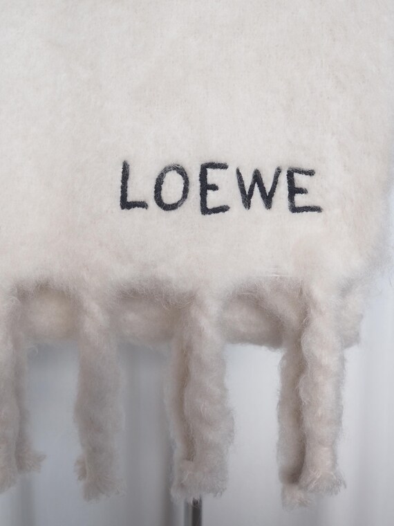 LOEWE Logo Mohair Stole Muffler Off White Vintage Aut… - Gem