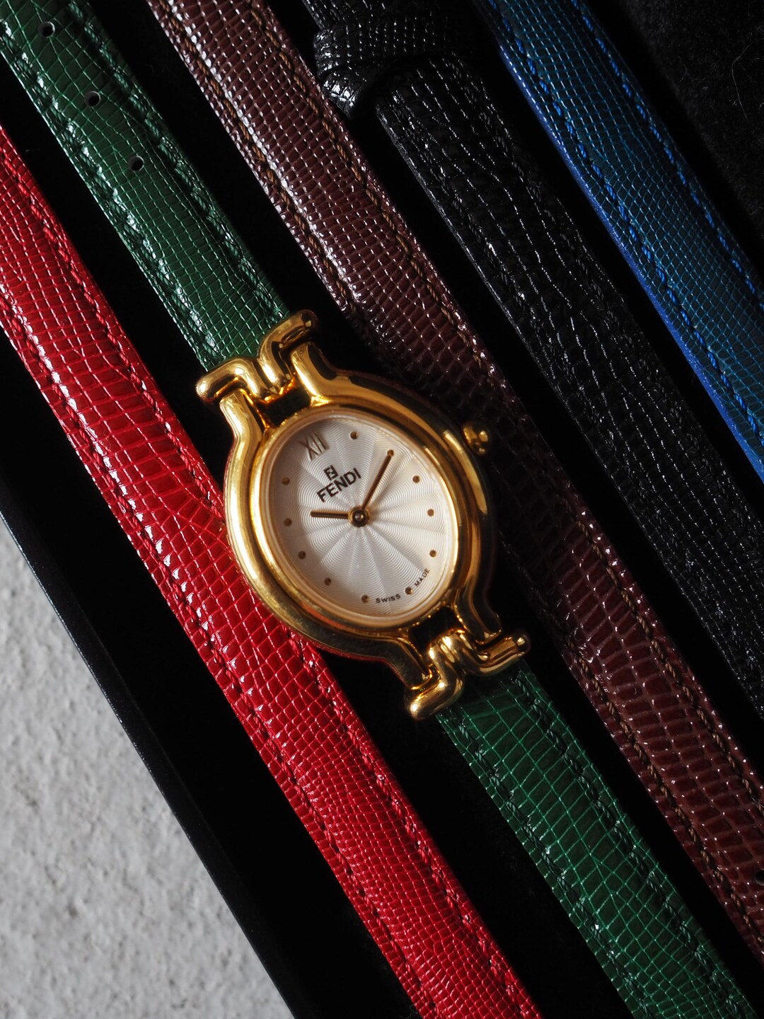 FENDI Chameleon Watch Wristwatch 5 Color Change Belt Quartz Gold Color ...