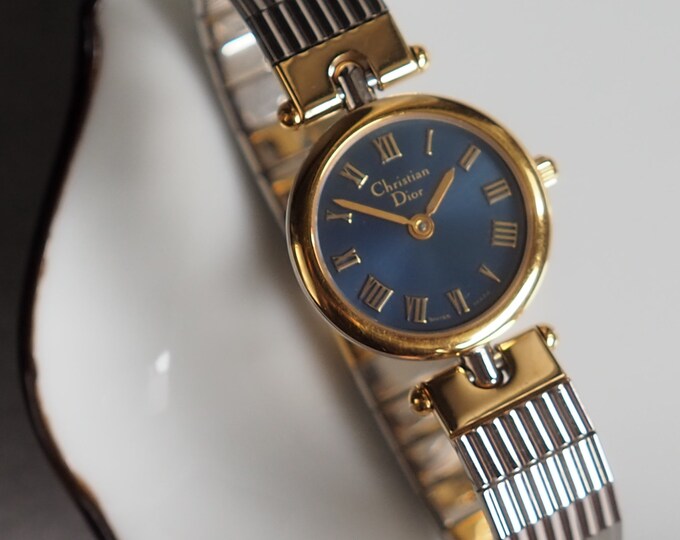 Christian Dior Round Logo Watch Gold Silver Metal Quartz Wristwatch ...