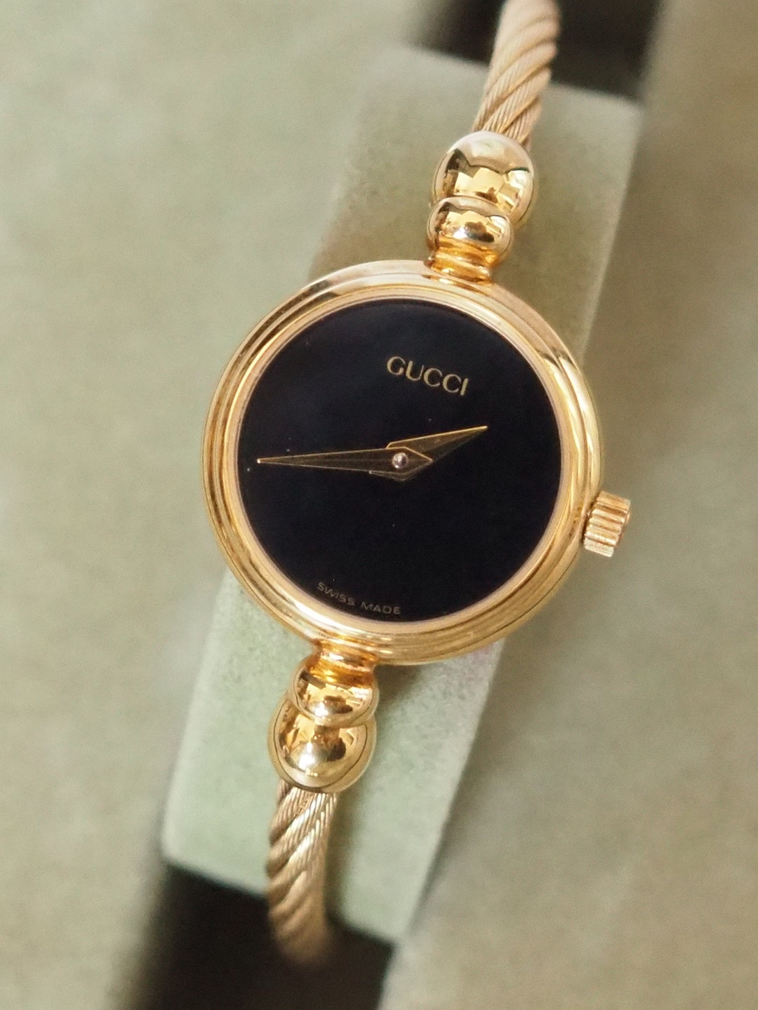 GUCCI Bangle Watch Wristwatch Gold Metal Black Vintage - Etsy