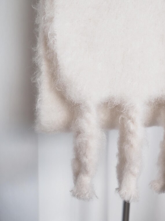 LOEWE Logo Mohair Stole Muffler Off White Vintage Aut… - Gem