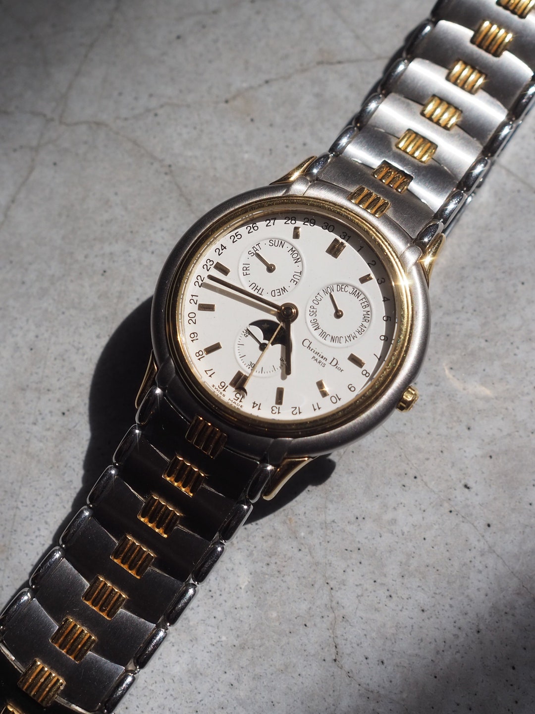 Christian Dior Moon Phases Watch Unisex Gold Silver Vintage Authentic ...