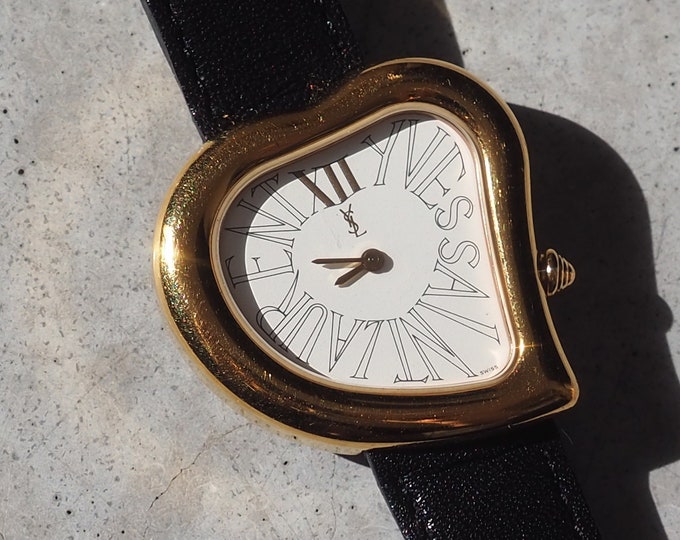 Yves Saint Laurent YSL Heart Watch Wristwatch Logo Gold Color Stainless ...
